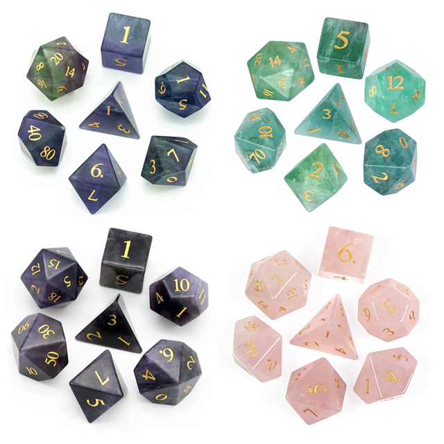 Amethyst Fluorite Crystal Gemstone Dice with Black PU leather Hexagon ...
