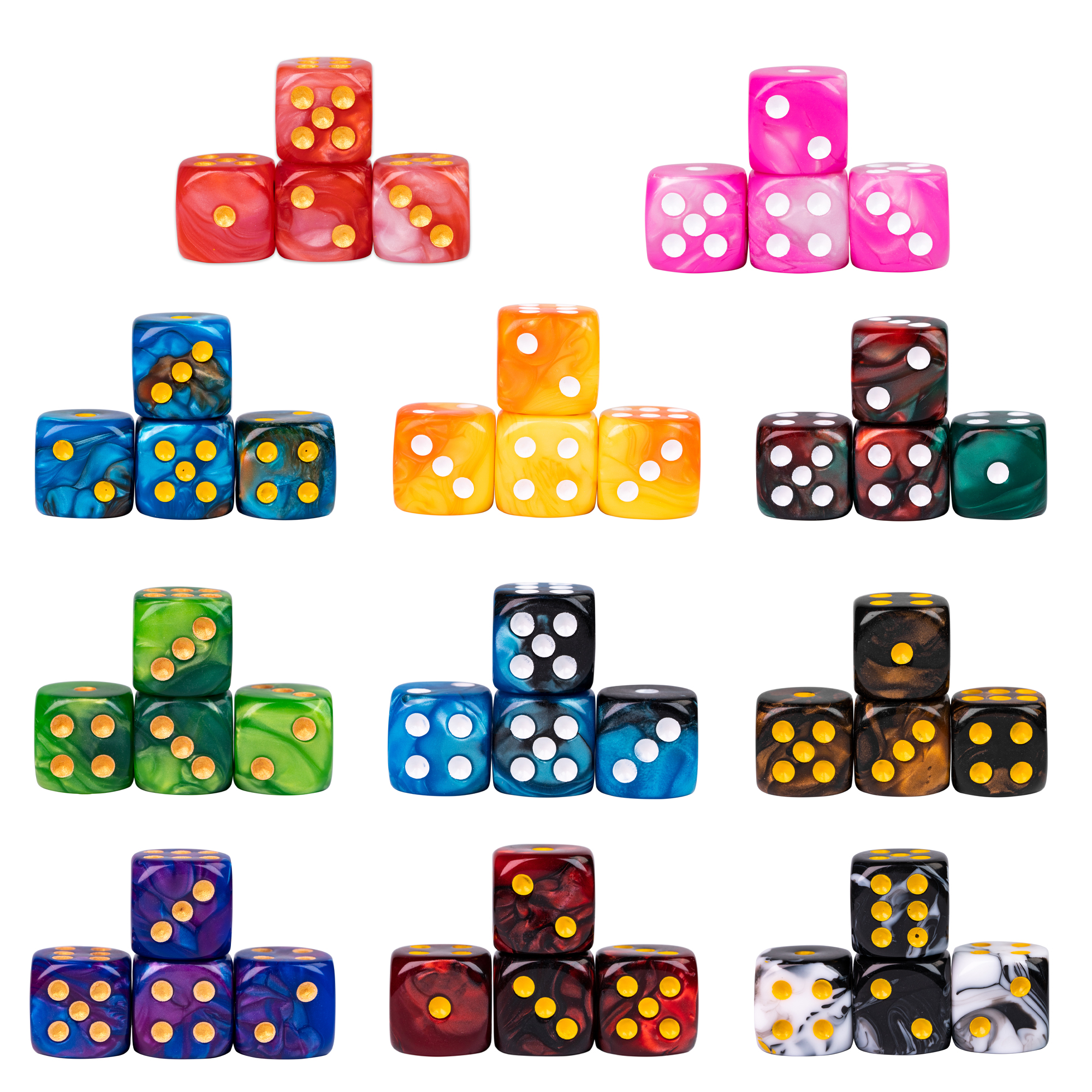 12mm Color Blend Glitter Pip Dice,12mmD6