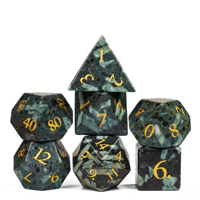 Grass Flower Stone with Black PU leather Hexagon Box,Stone Dice