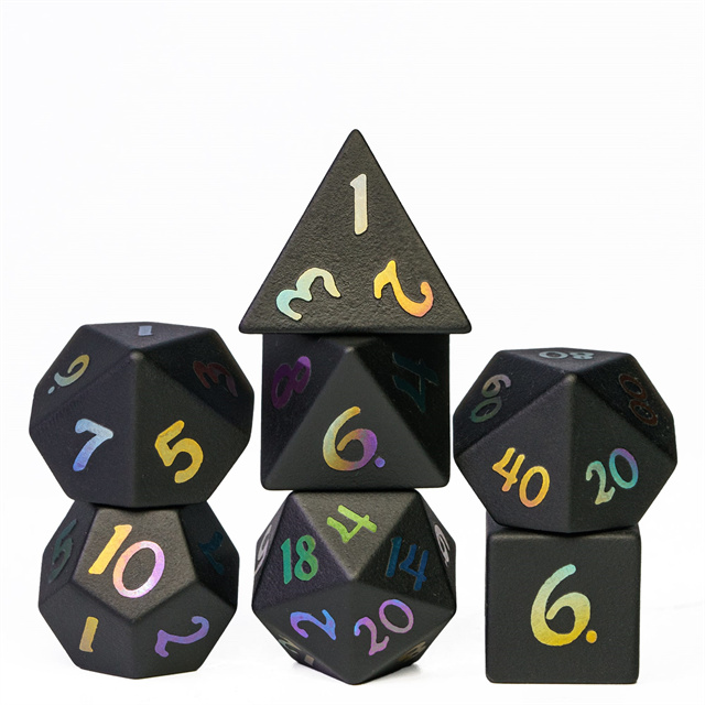 Obsidian Rainbow Font Gemstone Dice with Black PU leather Hexagon Box ...