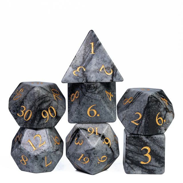 Natural Black Network Stone with Black PU leather Hexagon Box,Stone Dice