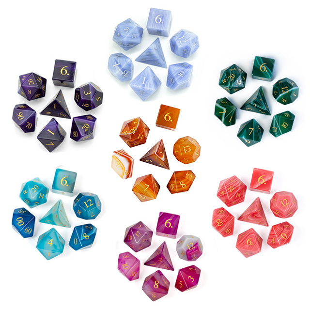 Agate Gemstone Dice with Black PU leather Hexagon Box,Stone Dice