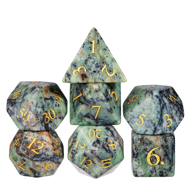 Jasper Gemstone Dice with Black PU leather Hexagon Box,Stone Dice