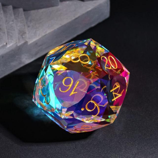 30mm D20 Rainbow Crystal Glass Dice (Brick Veneer),30mm D20